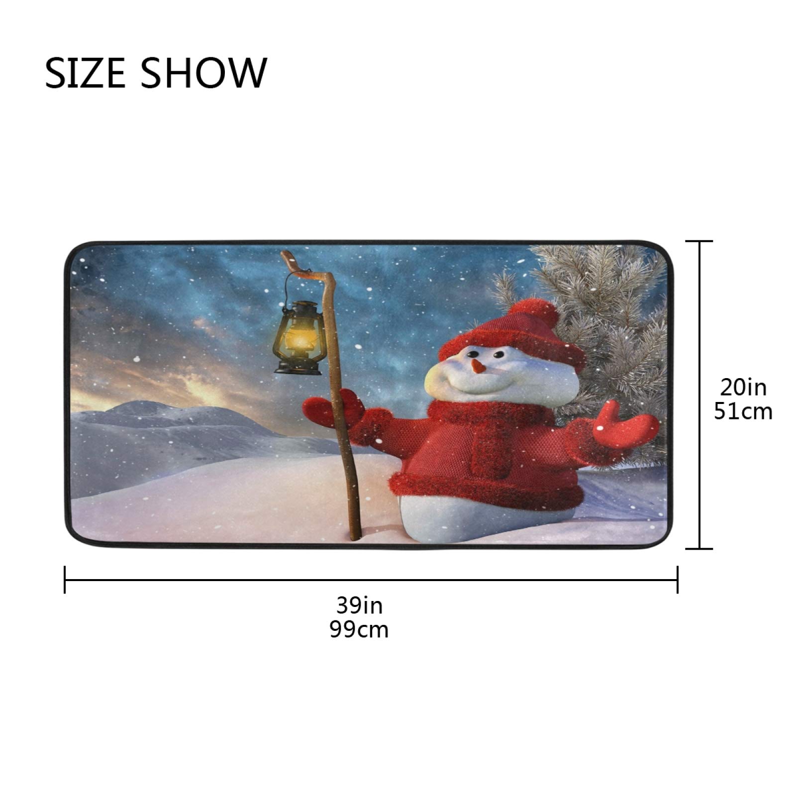 STAYTOP Winter Christmas Snowman Kitchen Rugs Kitchen Mats Polyester Non Slip Washable Cushioned Mats Antifatigue Comfort Floor Mat Doormat for Kitchen Washroom Bedroom 39 x 20 inch