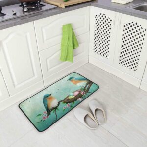 MOYYO Kitchen Mat Easter Eggs Blue Birds Kitchen Rug Mat Anti-Fatigue Comfort Floor Mat Non Slip Oil Stain Resistant Easy to Clean Kitchen Rug Bath Rug Carpet for Indoor Outdoor Doormat