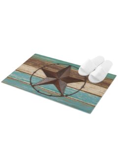 indoor doormat western metal texas vintage iron star,non slip soft bath mat rustic farmhouse wood board,washable entrance rug for kitchen bathroom bedroom living room 18x30in