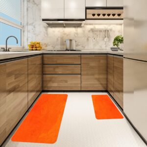 RYANZA 2 Pieces Kitchen Rugs, Abstract Anti Fatigue Non Slip Foam Cushioned Orange Tangerine Graffiti Art Comfort Indoor Floor Mat Runner Rug Set for Laundry Office Sink Bathroom (17"x48"+17"x24")