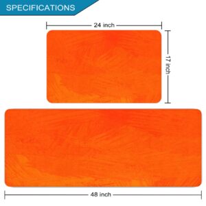 RYANZA 2 Pieces Kitchen Rugs, Abstract Anti Fatigue Non Slip Foam Cushioned Orange Tangerine Graffiti Art Comfort Indoor Floor Mat Runner Rug Set for Laundry Office Sink Bathroom (17"x48"+17"x24")