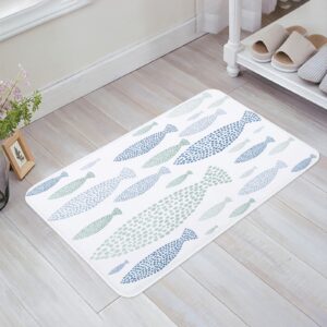 front door mat floor mats for home decor, blue fish memory foam runner entryway area rug non-slip absorbent doormat washable rug, 18x30inch welcome mats carpet for bedroom decor living room decor