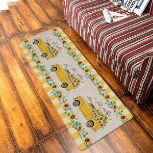 Farmhouse Truck Spring Flower Bee Summer Buffalo Orange Plaid Antifatigue Kitchen Bath Door Mat Cushioned Runner Rug,Washable Welcome Floor Sink Mat,Waterproof Comfort Standing Doormat,18"x30"