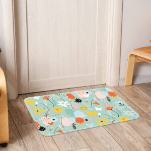 Bohemian Flower Branches and Leaves, Washable Bath mat Non Slip Super Absorbent Doormat Area Rug for Bathroom Kitchen Home Decors 24x16 inch