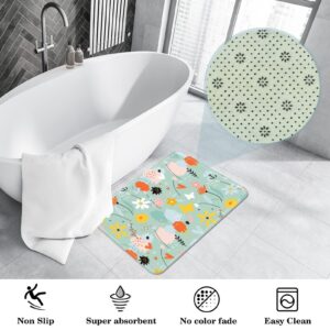 Bohemian Flower Branches and Leaves, Washable Bath mat Non Slip Super Absorbent Doormat Area Rug for Bathroom Kitchen Home Decors 24x16 inch