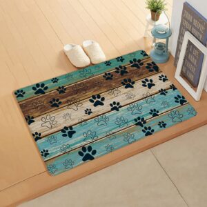 teal turquoise antifatigue kitchen bath door mat cushioned runner rug,washable welcome floor sink mat,paws blue farmhouse wood grain waterproof & non-slip comfort standing doormat for kitchen,18"x30"