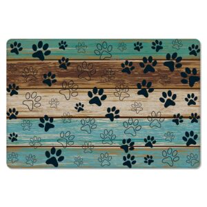 Teal Turquoise Antifatigue Kitchen Bath Door Mat Cushioned Runner Rug,Washable Welcome Floor Sink Mat,Paws Blue Farmhouse Wood Grain Waterproof & Non-Slip Comfort Standing Doormat for Kitchen,18"x30"