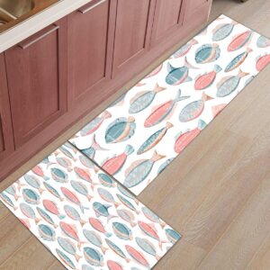 Womenfocus Kitchen Mats for Floor, Japanese White Hand Drawn Fish Kitchen Rugs, Kitchen Organization Non-Slip Kitchen Mat, Anti-Fatigue Mat Kitchen Floor Mats, Kitchen Decor Runner Rug