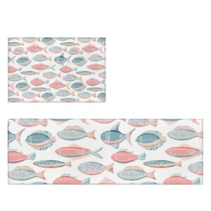 Womenfocus Kitchen Mats for Floor, Japanese White Hand Drawn Fish Kitchen Rugs, Kitchen Organization Non-Slip Kitchen Mat, Anti-Fatigue Mat Kitchen Floor Mats, Kitchen Decor Runner Rug