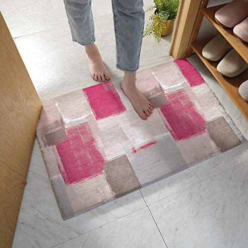 Door mat Floor Door Mats Carpet Geometric Pink Grey Gradient,Non Slip Super Soft Bath Rugs Oil Painting Abstract Art,gy Fuzzy Area Rug for Kitchen/Bathroom/Bedroom/Living Room Decor 18x30In