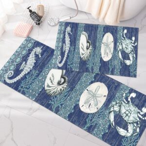 gubiyu kitchen rugs sets 2 piece floor mats sea underwater submarine blue crab durable doormat nautical ocean animal area rugs washable runner carpet set non slip fantastic crab kitchen rugs and mats