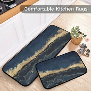 Kitchen Mats Rugs 2 Piece Set Bath Mat Antifatigue Cushioned Gold Black Marble for Floor Non Slip Washable (color6)