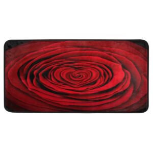 kitchen rugs love rose red flower design non-slip soft kitchen mats bath rug runner doormats carpet for home decor, 39" x 20"