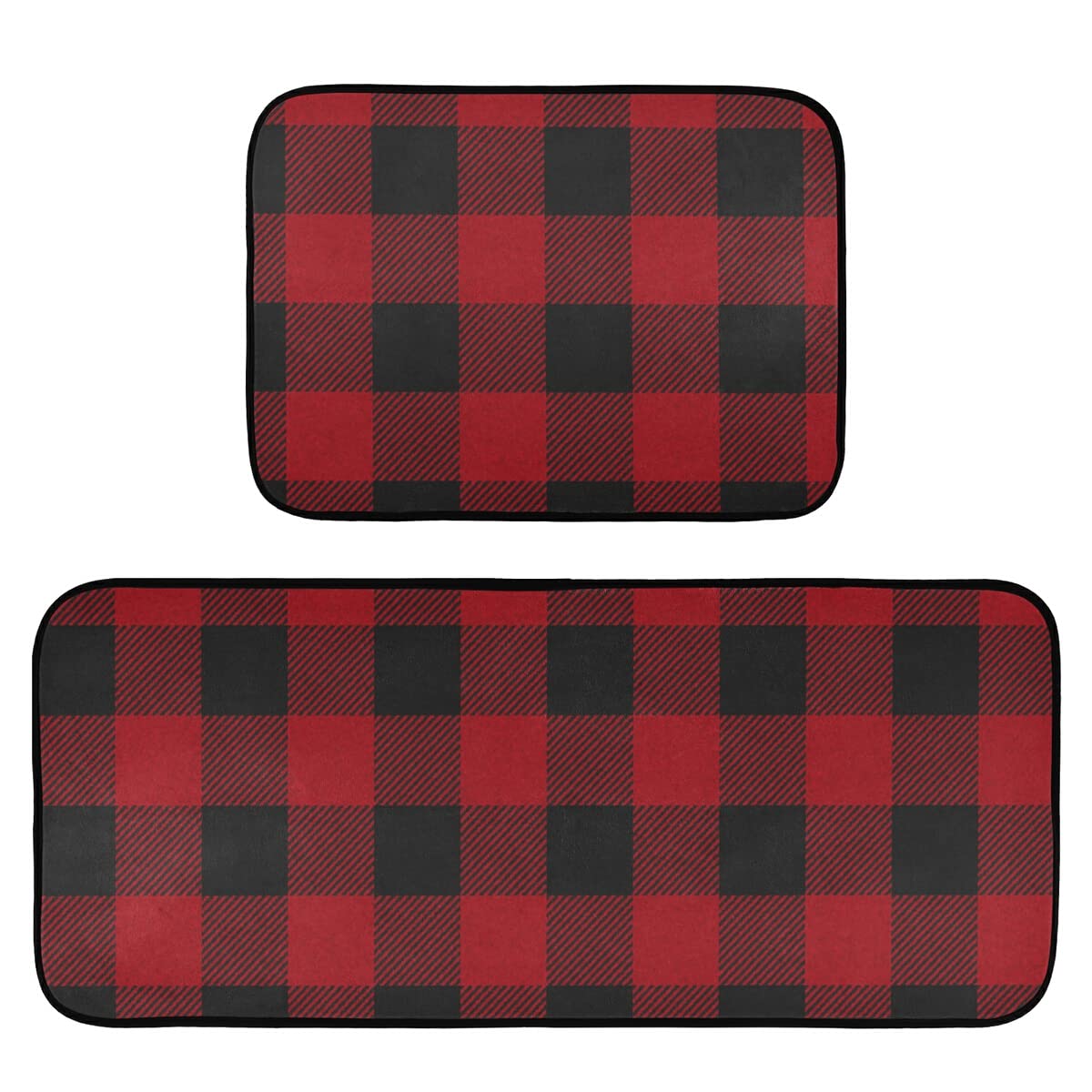 Christmas Kitchen Rugs and Mats,Christmas Kitchen Mat for Kitchen Bathroom Merry Christmas Red Black Buffalo Plaid