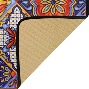 STAYTOP Mexican Talavera Ceramic Tile Pattern Kitchen Rugs,Polyester Non Slip Cushioned Mats Antifatigue Comfort Floor Mat Doormat for Kitchen Washroom Bedroom 39x20in