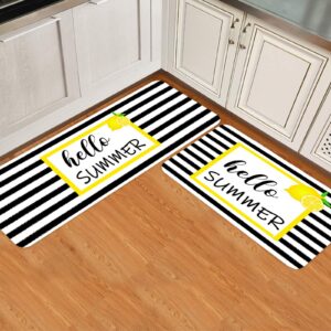 kitchen rugs and mats set of 358 area runner summer lemon black white stripe floor bath rugs comfort soft standing doormat non slip carpet fruit