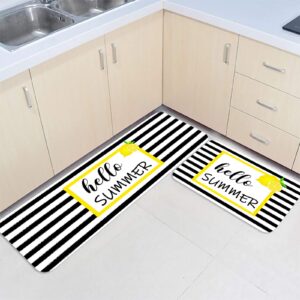 Kitchen Rugs and Mats Set of 358 Area Runner Summer Lemon Black White Stripe Floor Bath Rugs Comfort Soft Standing Doormat Non Slip Carpet Fruit