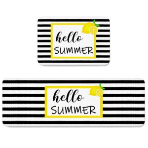 Kitchen Rugs and Mats Set of 358 Area Runner Summer Lemon Black White Stripe Floor Bath Rugs Comfort Soft Standing Doormat Non Slip Carpet Fruit