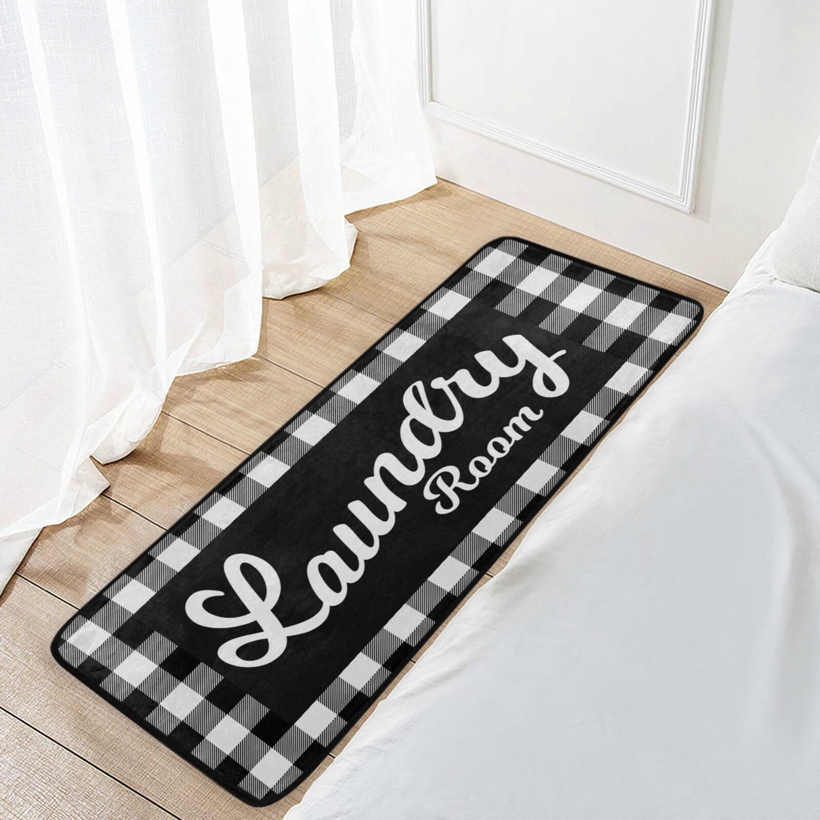 White Buffalo Plaid Kitchen Rugs Non Slip Kitchen Floor Mats Cushioned Kitchen Mats and Rugs Washable Anti Fatigue Mats for Laundry Sink Standing Home Office Decor - 39x20 IN Laundry Room