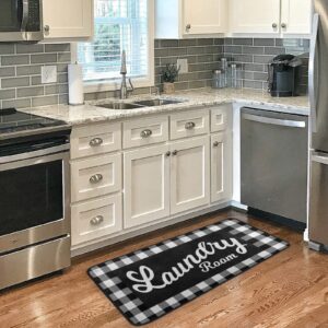 White Buffalo Plaid Kitchen Rugs Non Slip Kitchen Floor Mats Cushioned Kitchen Mats and Rugs Washable Anti Fatigue Mats for Laundry Sink Standing Home Office Decor - 39x20 IN Laundry Room