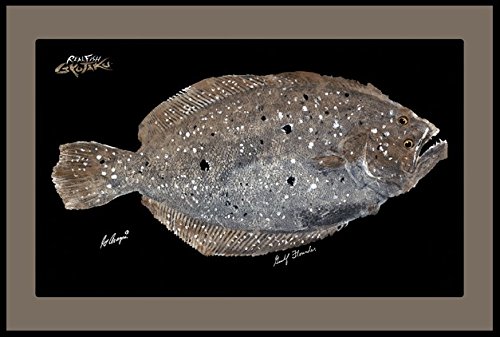 Realfish Door Mat, Floor Mat, Fish Mat, Flounder 24" x 36" Gyotaku Series