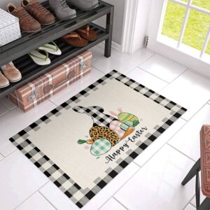 happy easter vintage plaid bunny leopard eggs carrot retro checkerbathroom shower mat doormat non slip,floor rug absorbent carpets floor mat home decor for kitchen bedroom rug, 16"x 24"