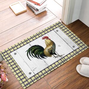 door mat for bedroom decor, farm rooster on green buffalo check plaid floor mats, holiday rugs for living room, absorbent non-slip bathroom rugs home decor kitchen mat area rug 18x30 inch