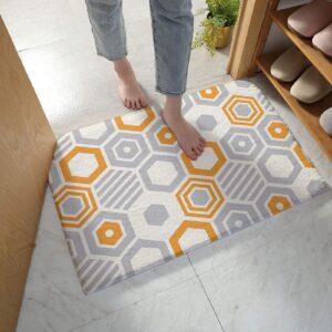 door mat door mats bath rugs grey abstract geometric orange hexagons,soft fluffy doormats non slip carpet modern minimal art,gy fuzzy area throw rug for kitchen/bathroom/bedroom/living room 18x30in