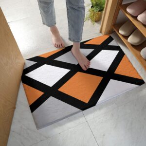 door mat soft doormat orange plaid abstract geometry,non slip bath rug absorbent mat grey color block black stripe,washable door mats microfiber runner carpet for kitchen,bathroom,entrance 18x30in