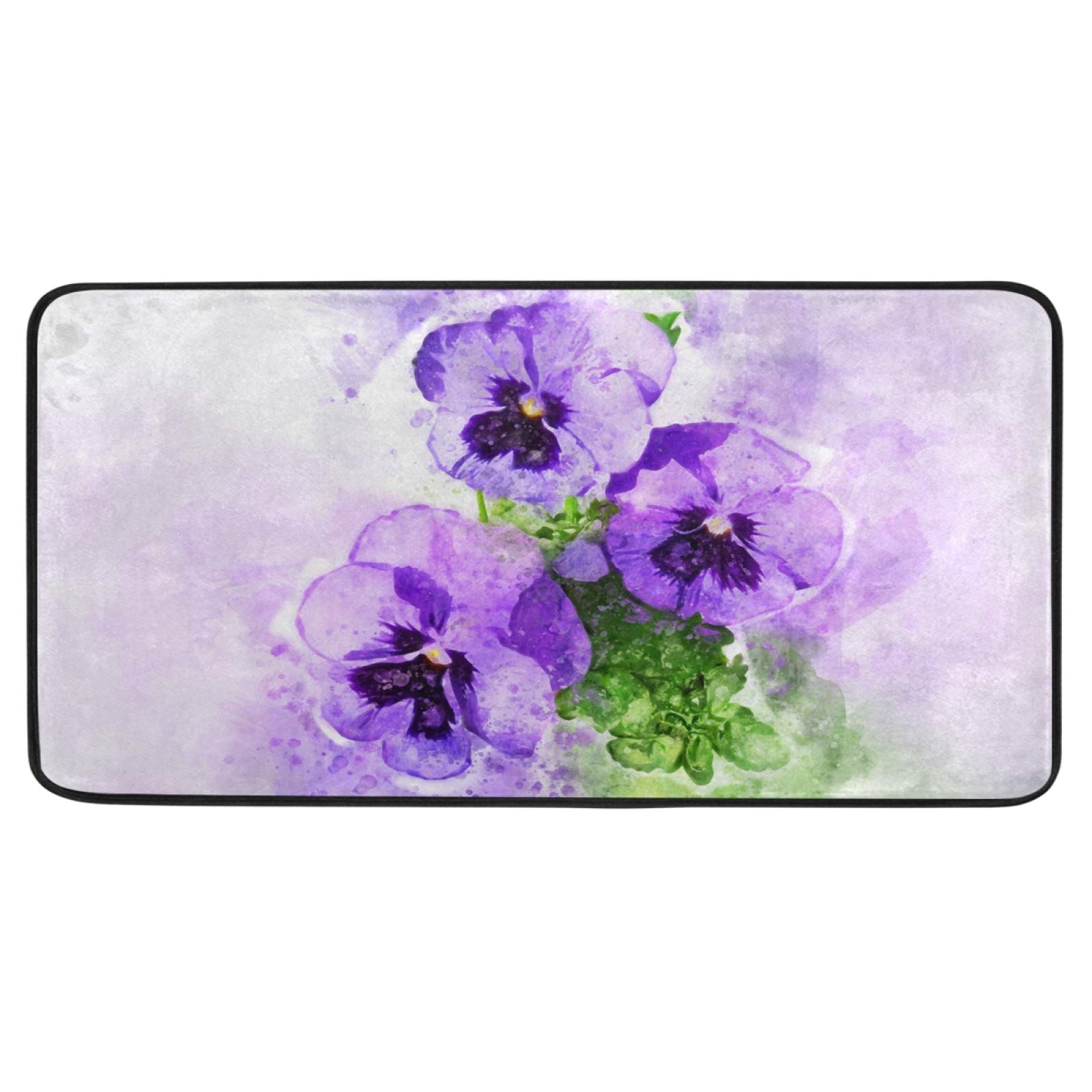 Kitchen Floor Mats Pansy Flower Non-Slip Kitchen Mats Bath Rug Runner Doormats Carpet for Home Decor, 39x20 Inches