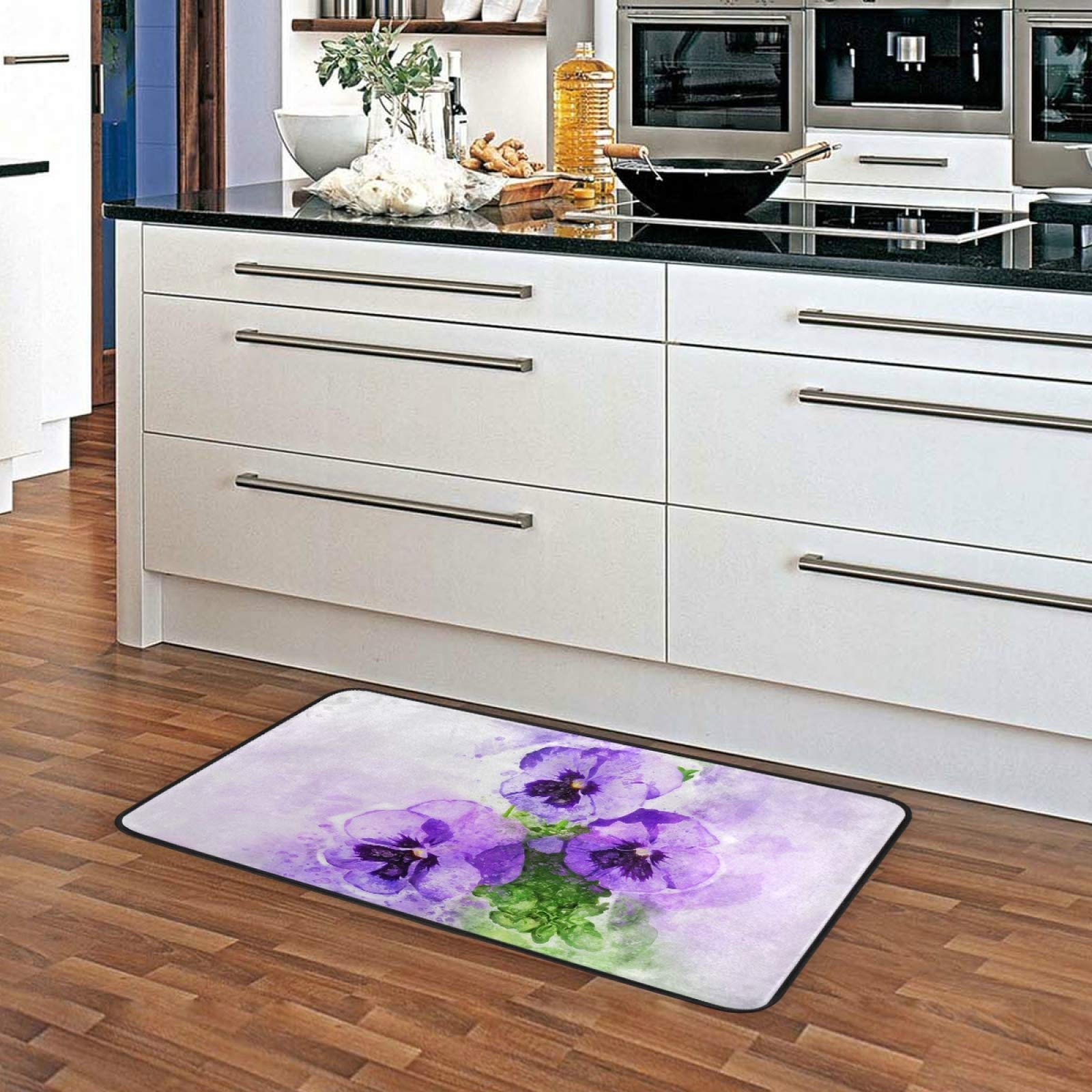 Kitchen Floor Mats Pansy Flower Non-Slip Kitchen Mats Bath Rug Runner Doormats Carpet for Home Decor, 39x20 Inches