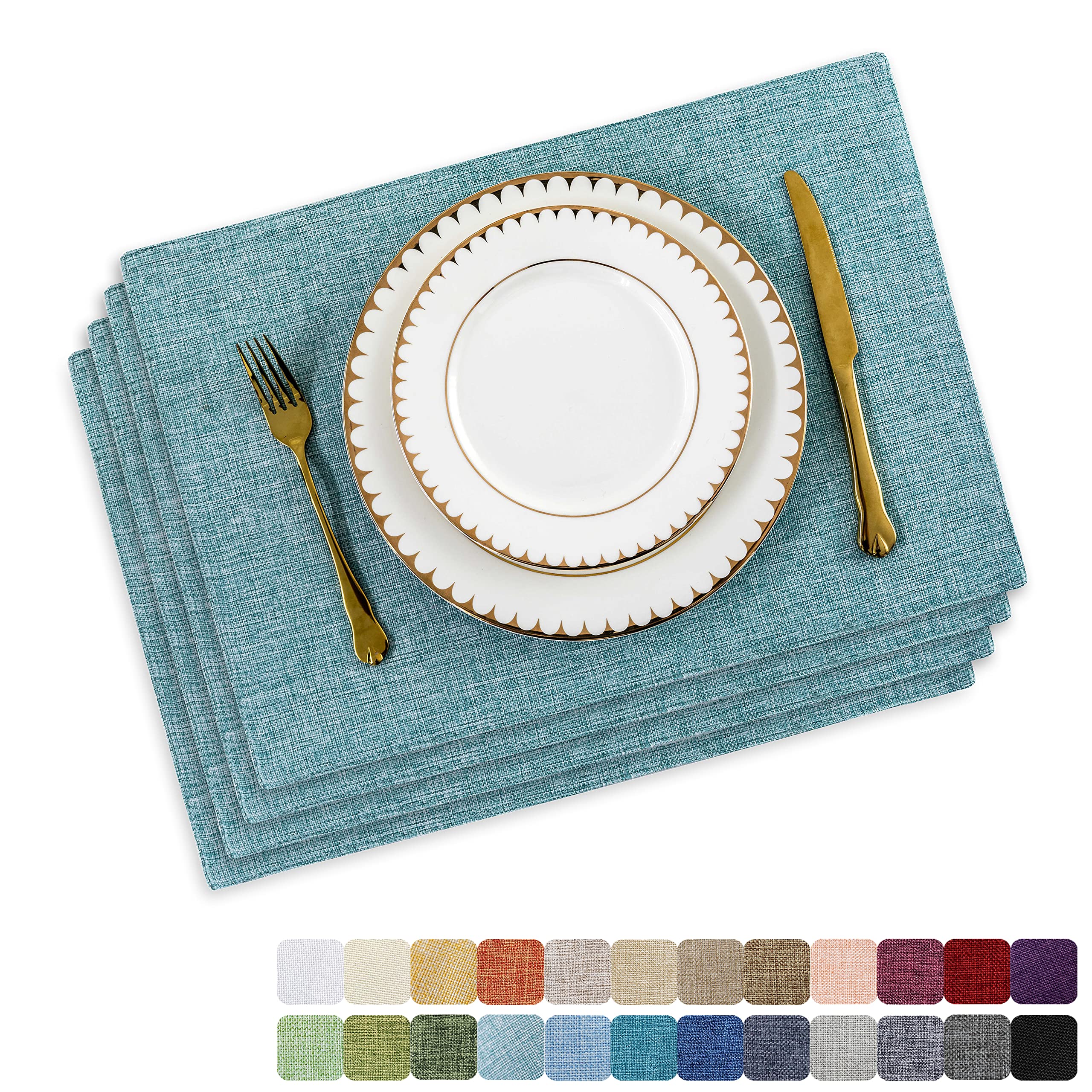 Home Brilliant Cloth Placemats Set of 4 for Holiday Dinner Linen Placemat Heat Resistant Dining Table Place Mats for Kitchen Table, 13 x 19 inches, Teal