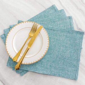 Home Brilliant Cloth Placemats Set of 4 for Holiday Dinner Linen Placemat Heat Resistant Dining Table Place Mats for Kitchen Table, 13 x 19 inches, Teal