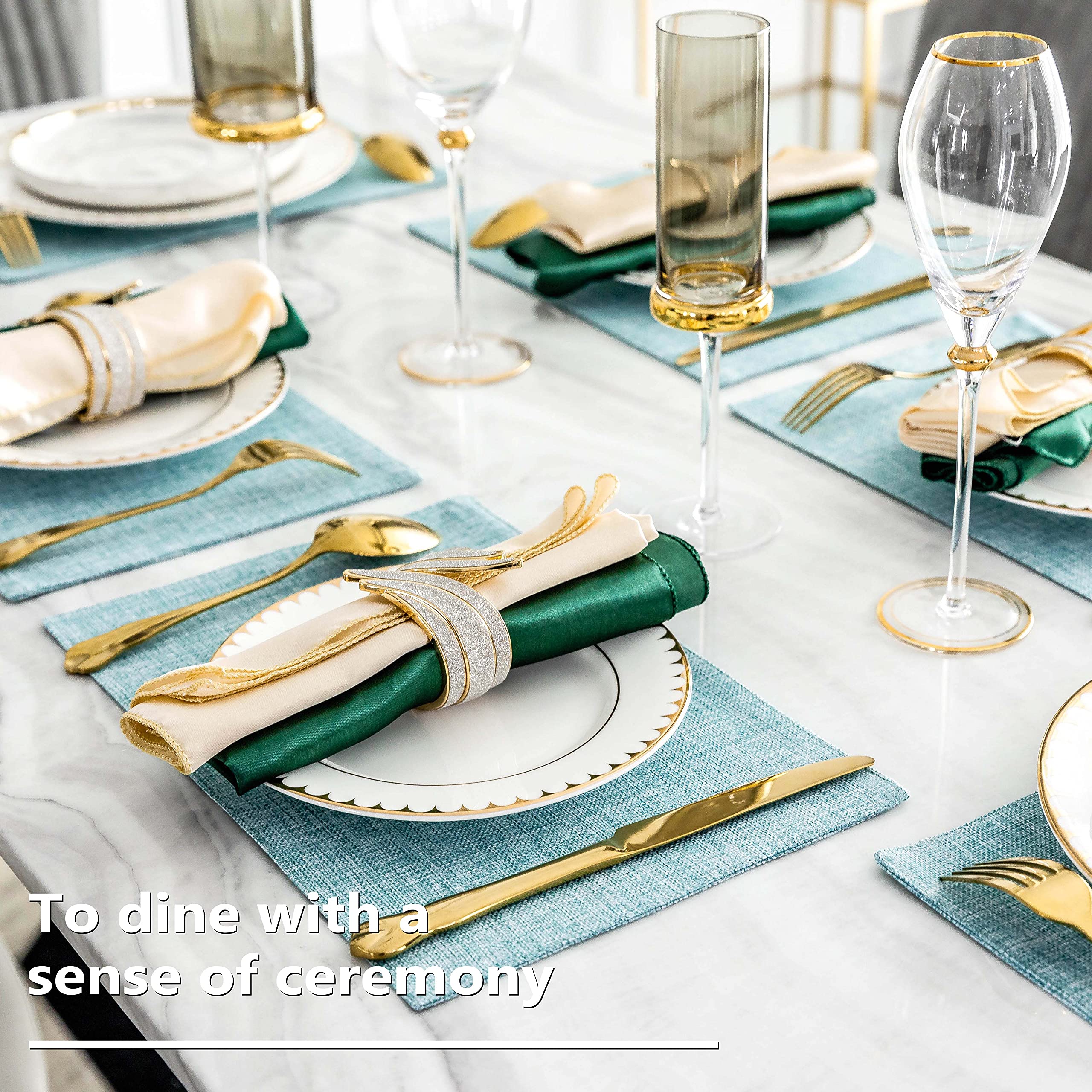 Home Brilliant Cloth Placemats Set of 4 for Holiday Dinner Linen Placemat Heat Resistant Dining Table Place Mats for Kitchen Table, 13 x 19 inches, Teal