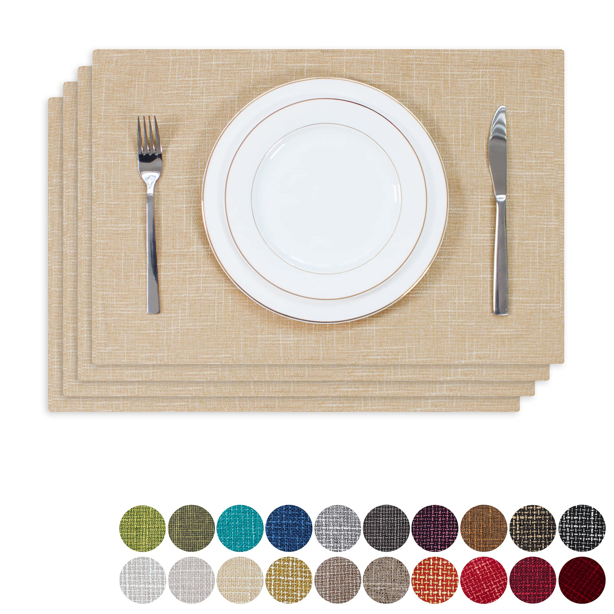 Kevin Textile Burlap Linen Placemats Set of 4 Heat Resistant Dining Table Place Mats Washable Kitchen Table Mats, 13 x19 inches, Cream Beige