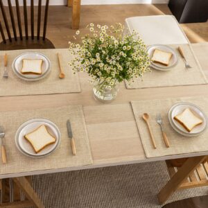 Kevin Textile Burlap Linen Placemats Set of 4 Heat Resistant Dining Table Place Mats Washable Kitchen Table Mats, 13 x19 inches, Cream Beige