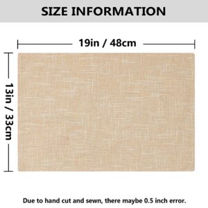 Kevin Textile Burlap Linen Placemats Set of 4 Heat Resistant Dining Table Place Mats Washable Kitchen Table Mats, 13 x19 inches, Cream Beige