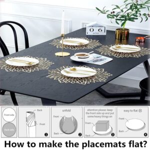 Xmkuwa Placemats 15 inch Pressed Vinyl Round Table Mates for Dining Table Set of 6, Washable and Wipeable Kitchen Place Mat for Holiday Wedding Dinner Table Decoration Mat (Gold A)