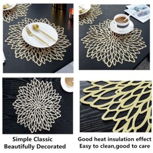 Xmkuwa Placemats 15 inch Pressed Vinyl Round Table Mates for Dining Table Set of 6, Washable and Wipeable Kitchen Place Mat for Holiday Wedding Dinner Table Decoration Mat (Gold A)