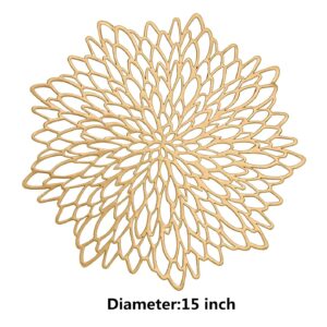 Xmkuwa Placemats 15 inch Pressed Vinyl Round Table Mates for Dining Table Set of 6, Washable and Wipeable Kitchen Place Mat for Holiday Wedding Dinner Table Decoration Mat (Gold A)