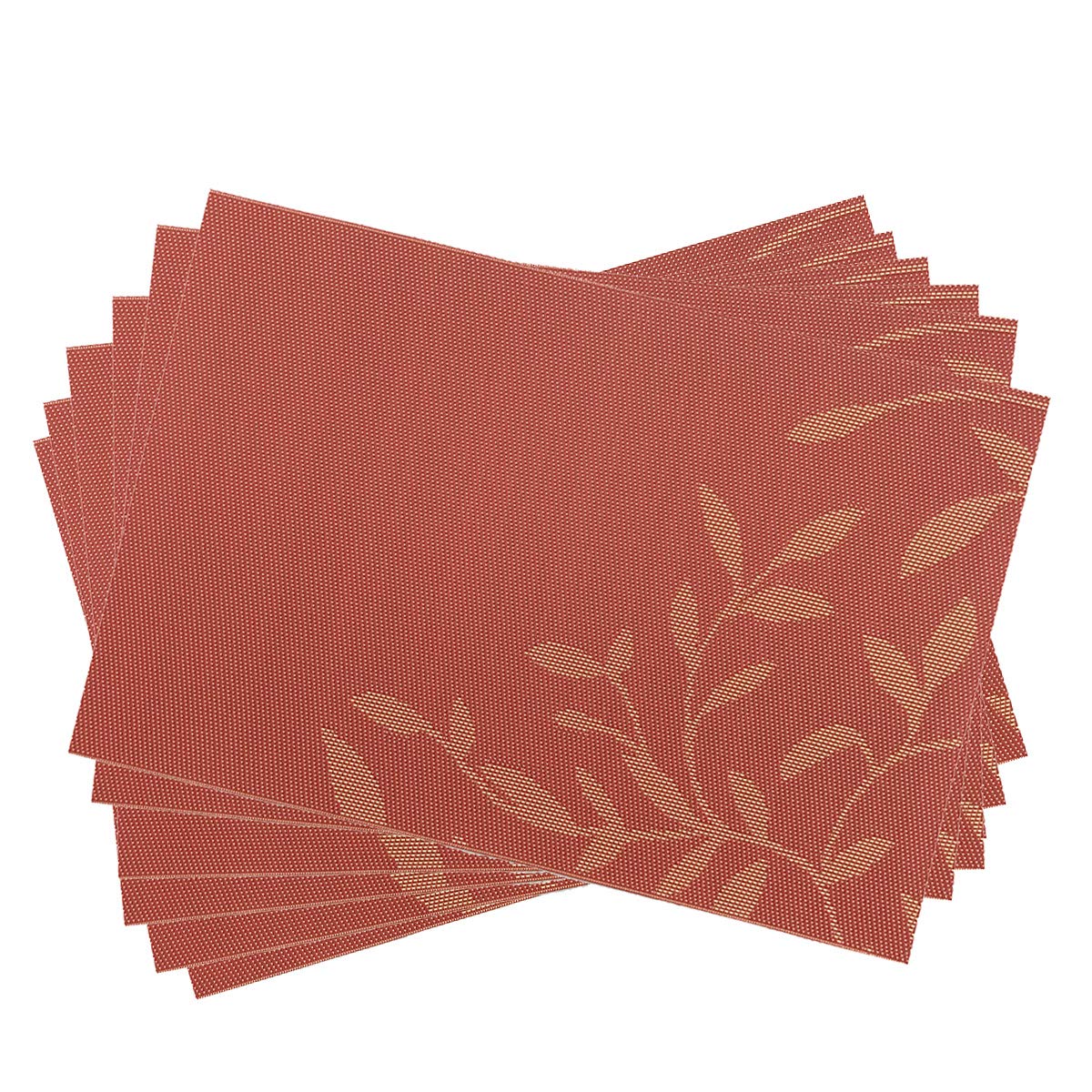 Gugrida Place Mats PVC Set of 6, Table Placemats Set of 6 PVC Woven Vinyl Place Mats Table Mats Natural Color (6 pcs, Oriange Leaves)