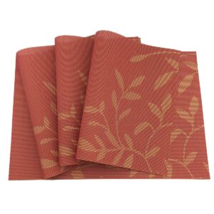 Gugrida Place Mats PVC Set of 6, Table Placemats Set of 6 PVC Woven Vinyl Place Mats Table Mats Natural Color (6 pcs, Oriange Leaves)