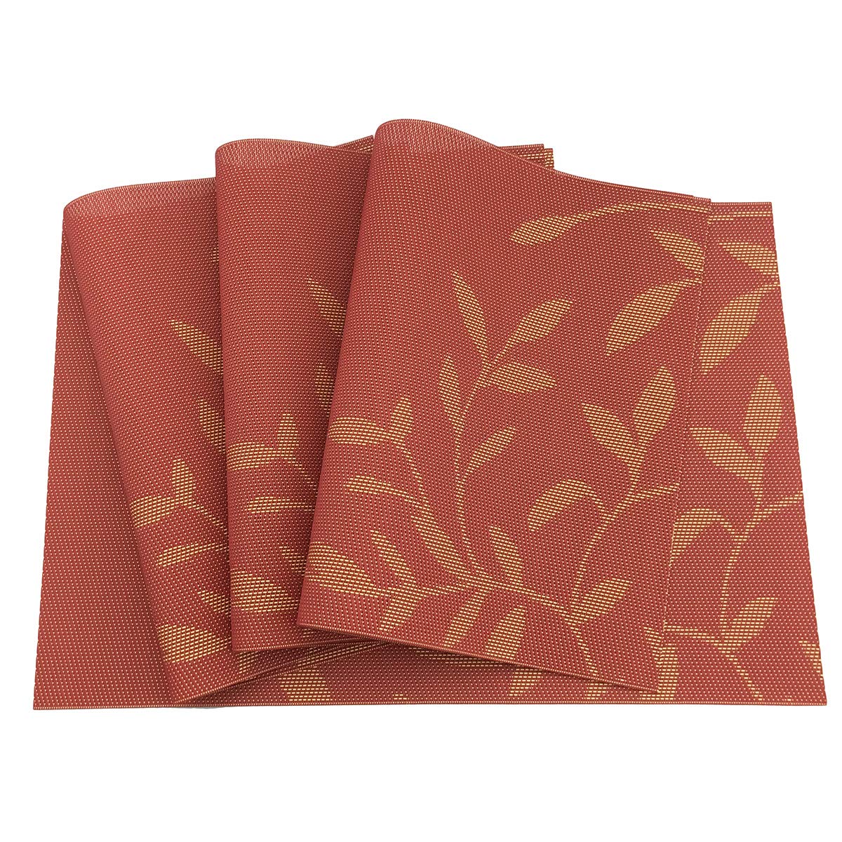 Gugrida Place Mats PVC Set of 6, Table Placemats Set of 6 PVC Woven Vinyl Place Mats Table Mats Natural Color (6 pcs, Oriange Leaves)