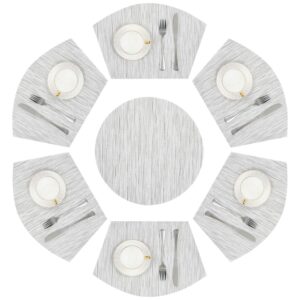 shacos round table placemats set of 5 wedge shaped place mat with round centerpiece mat heat resistant table mats washable (5, gray white)