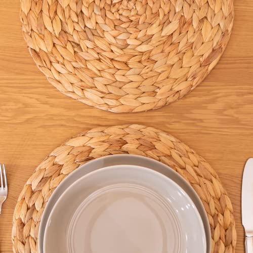 YANGQIHOME 6 Pack, Round Woven Placemats, Natural Water Hyacinth Place mats, Braided Straw Table Mats for Dining Table (11.8 inch)