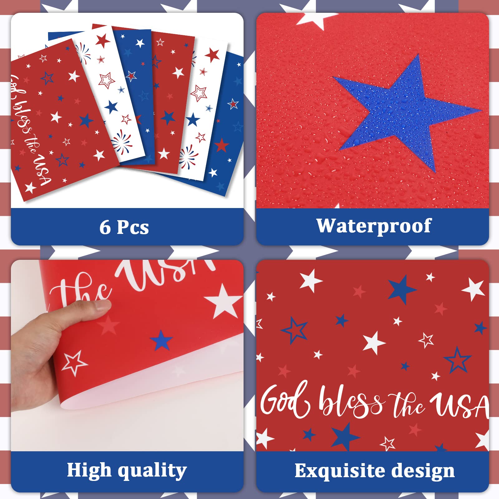 Veterans Day Placemat Set of 6 Patriotic Freedom Stars Place Mats 4th of July Memorial Day Plastic Table Mats Independence Day Place Mats Holiday Table Placemats for Indoor Outdoor Party Dining Table