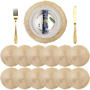 yarlung 12 pack round pressed vinyl placemats, 15 inch non-slip metallic gold table decor mat hollow out laminated place mats for christmas decor, wedding accent, table centerpiece