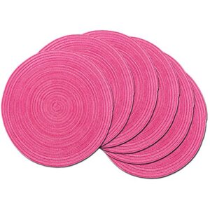 shacos round braided placemats set of 6 cotton round place mats 15 inch washable table mats for holiday party (hot pink, 6)