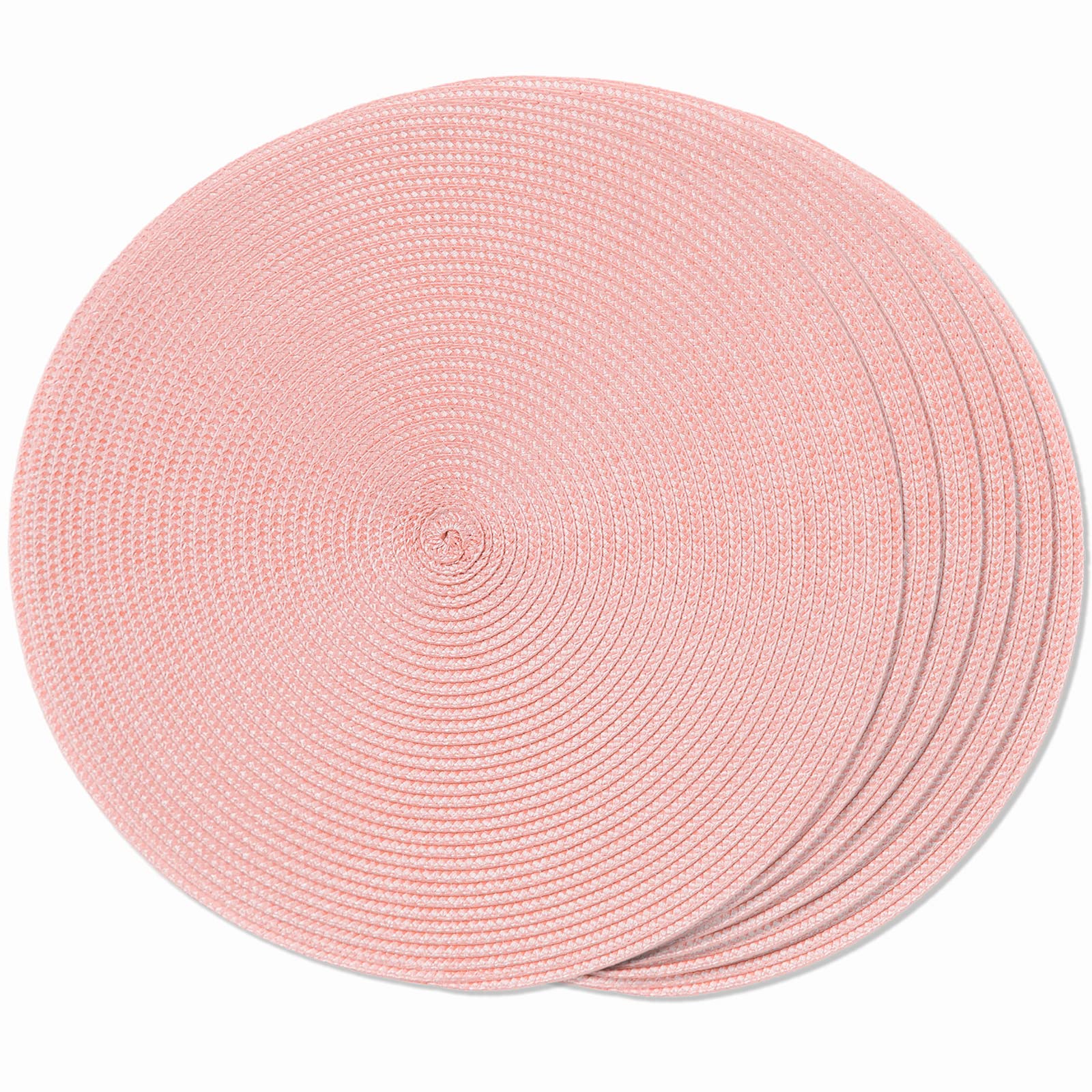 FunWheat Round Braided Placemats Set of 6 Place Mats for Dining Tables Woven Washable Non-Slip Table mats 15 inch for Easter Decoration(Pink, 6pcs)