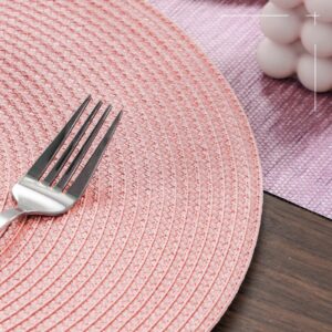 FunWheat Round Braided Placemats Set of 6 Place Mats for Dining Tables Woven Washable Non-Slip Table mats 15 inch for Easter Decoration(Pink, 6pcs)